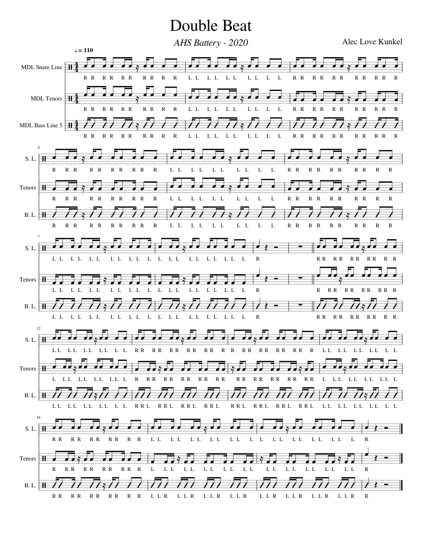 Double Beat Sheet music for Snare drum, Tenor drum, Bass drum (Band ...