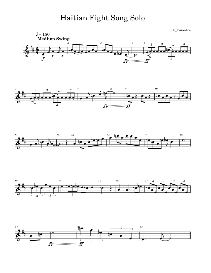 Haitian Fight Song Solo Sheet music for Saxophone tenor (Solo) | Musescore.com