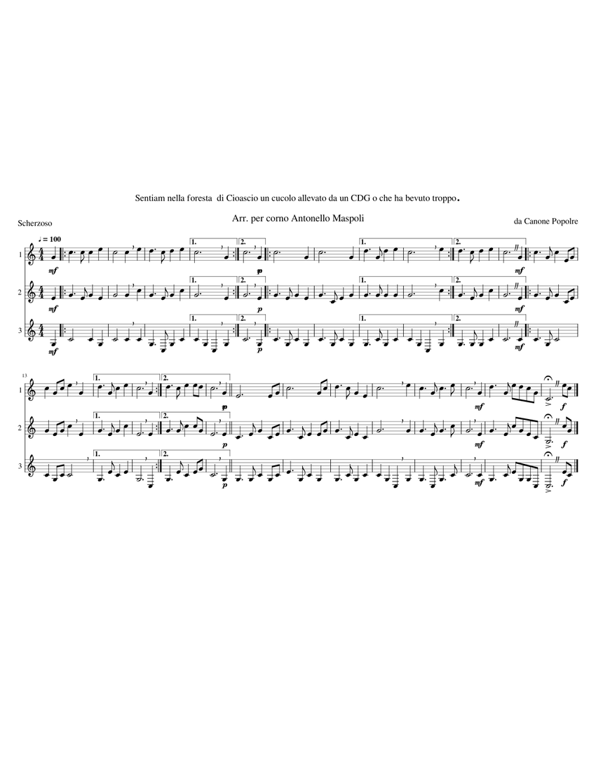 Sentiam_nella_foresta Coascio CDG 2 orizz Sheet music for Brass (other) (Mixed Trio) | Musescore.com