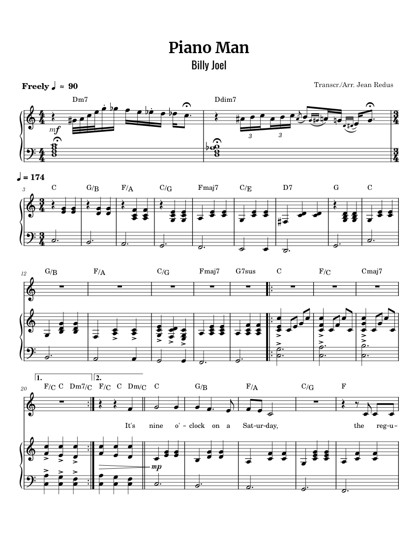 Piano Man Sheet music for Piano, Flute (Piano-Voice) | Musescore.com