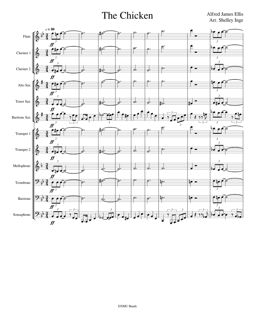 The Chicken Sheet Music for Trombone, Mellophone, Flute, Clarinet in b ...
