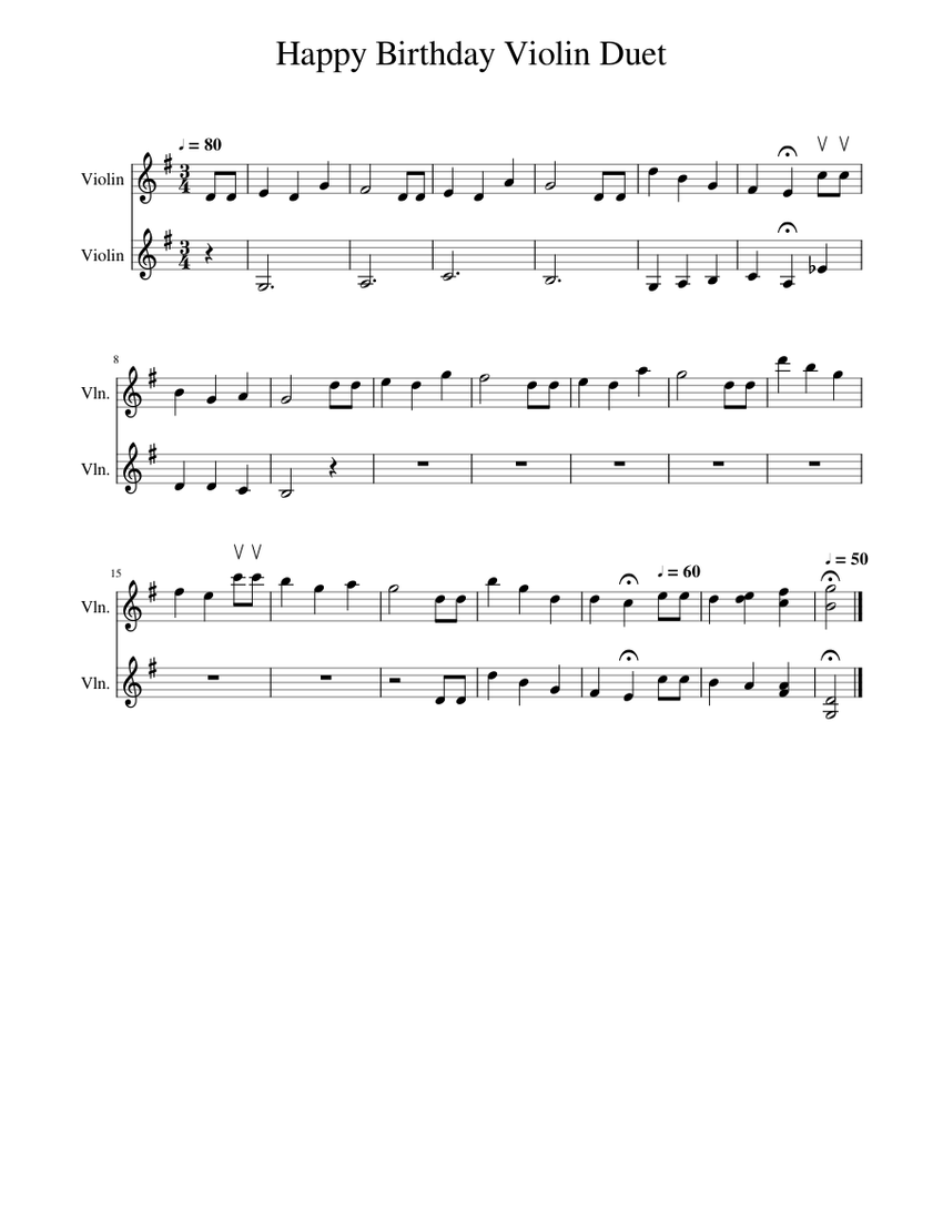 Happy Birthday Violin Duet Sheet Music for Violin (String Duet ...