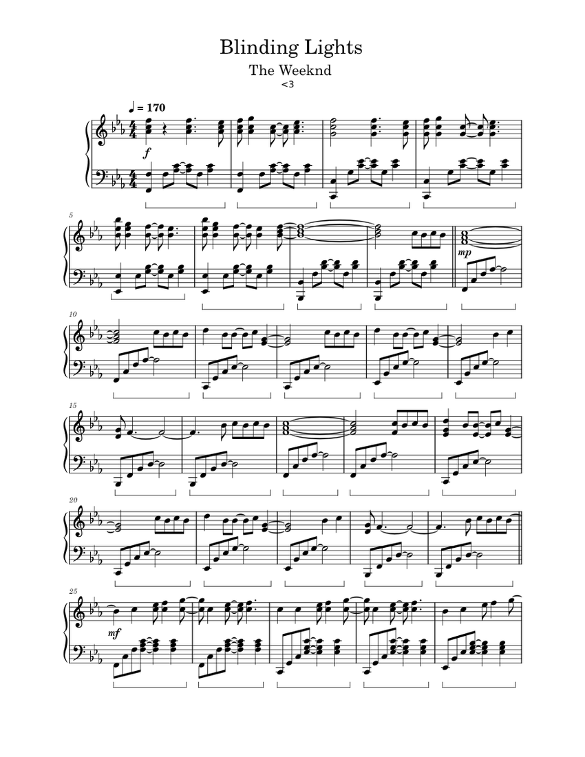 Blinding Lights - The Weeknd Sheet Music for Piano (Solo) | MuseScore.com