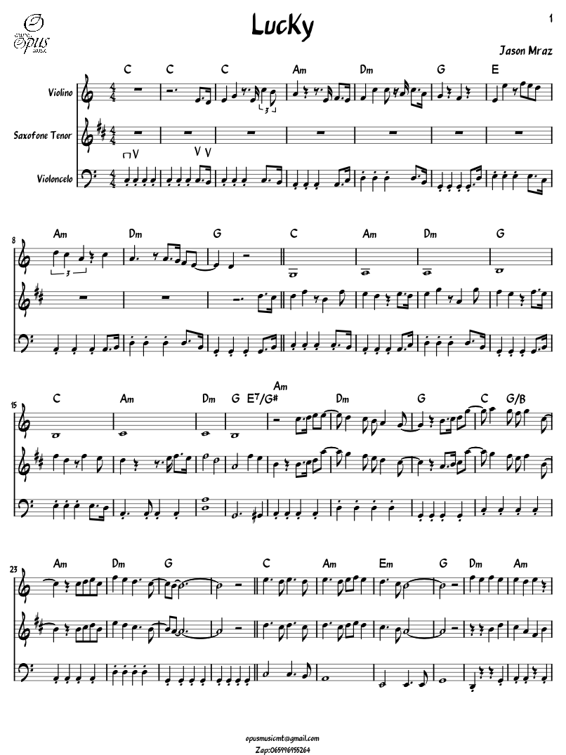 Luck - Opus Sheet music for Saxophone tenor, Violin, Cello (Mixed Trio ...