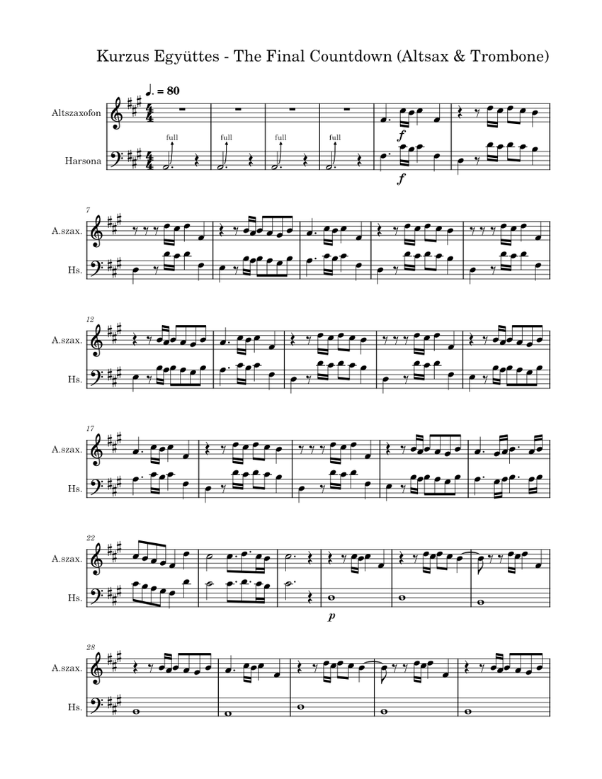 Kurzus Együttes - The Final Countdown (AltSax & Trombone) Sheet music ...