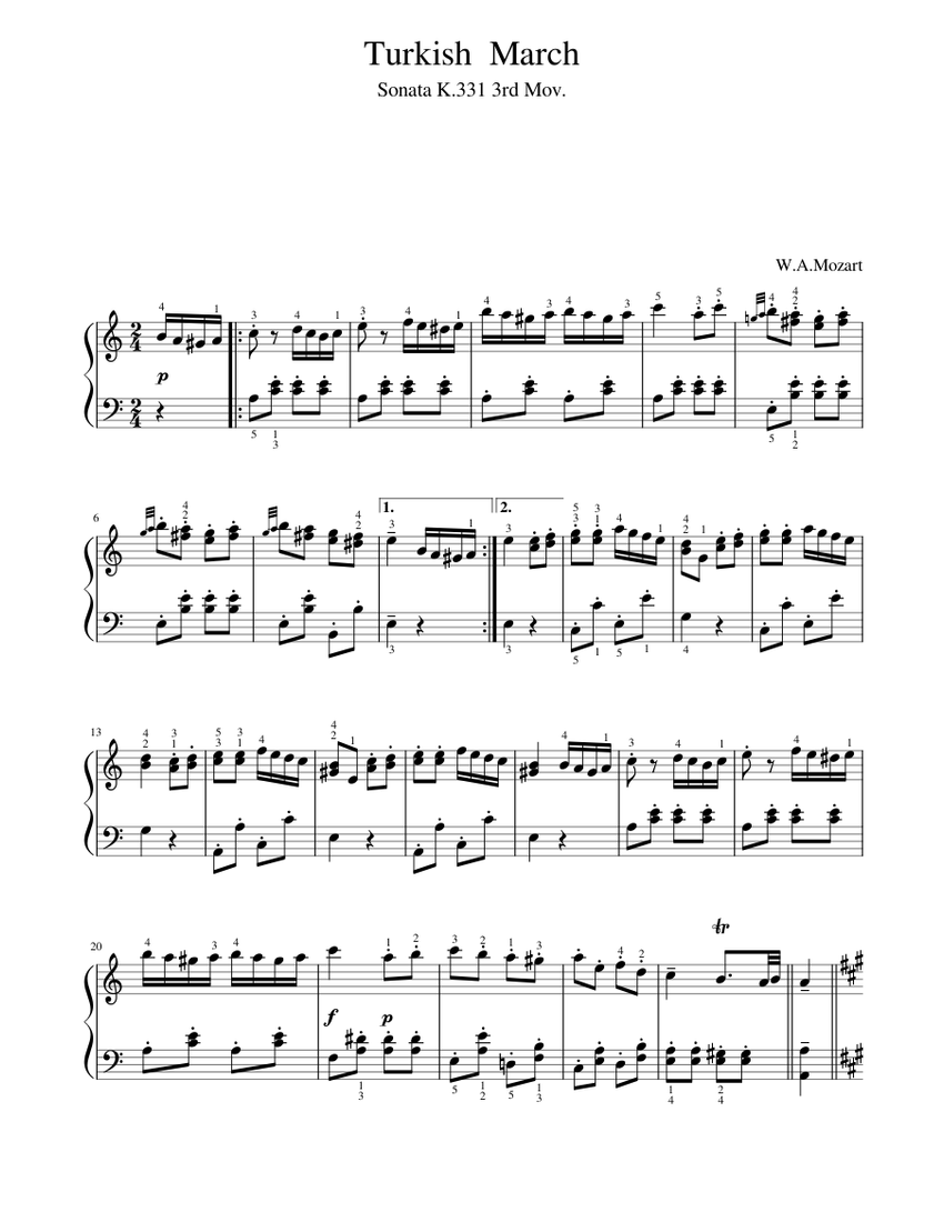 Turkish March Sheet Music for Piano (Solo) | MuseScore.com