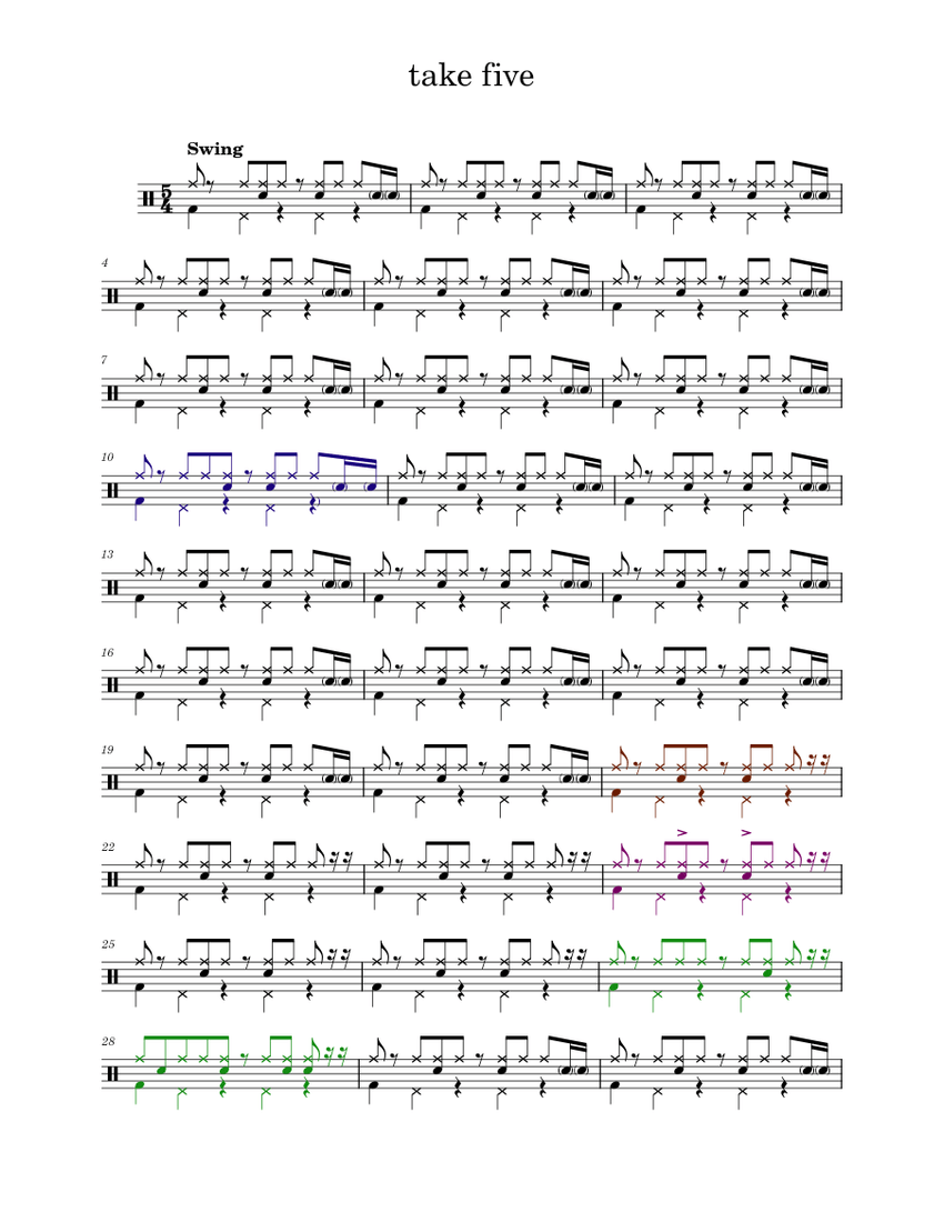 take five drum transcription Sheet music for Drum group (Solo ...