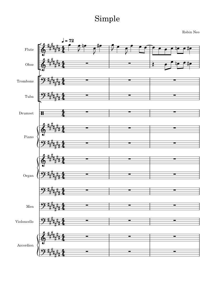 Simple Sheet music for Piano, Trombone, Accordion, Organ & more ...
