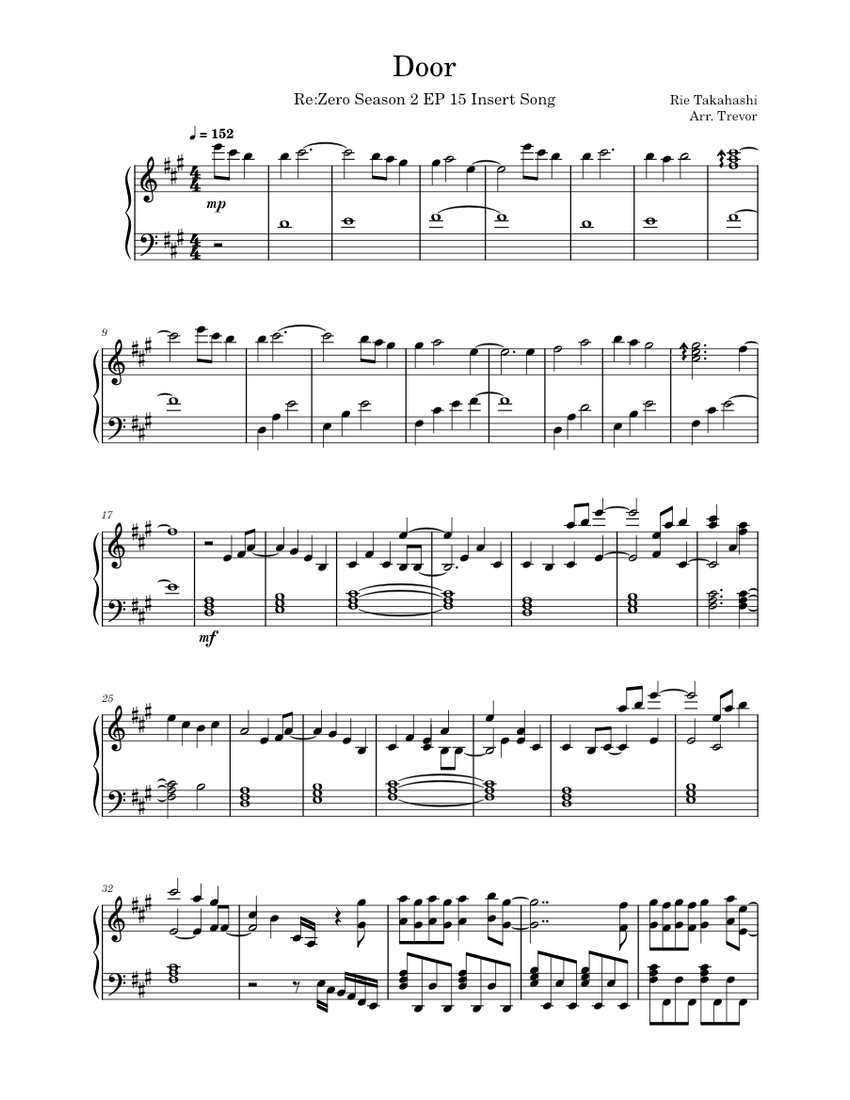 Door – Rie Takahashi Re:Zero Season 2 EP 15 Insert Song Sheet Music for Piano (Solo) | MuseScore.com