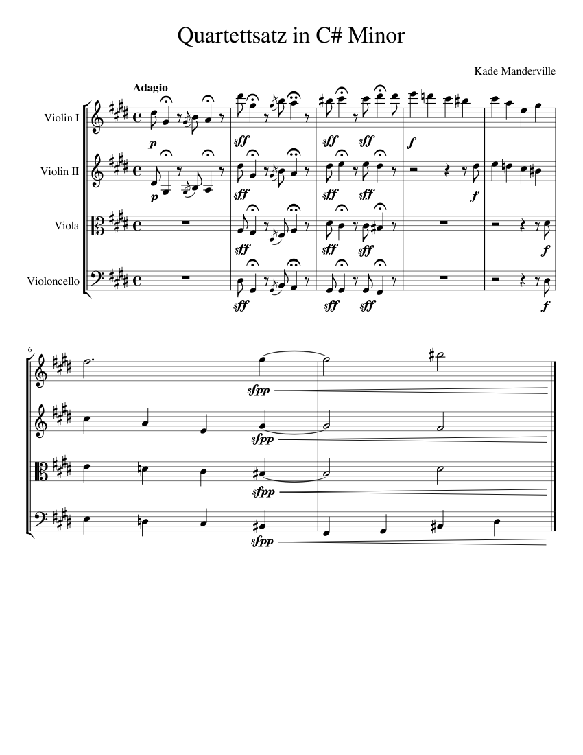 Quartettsatz No. 3 in C# Minor (Original Composition) Sheet music for ...