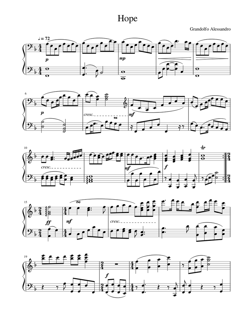 Hope Sheet Music for Piano (Solo) | MuseScore.com