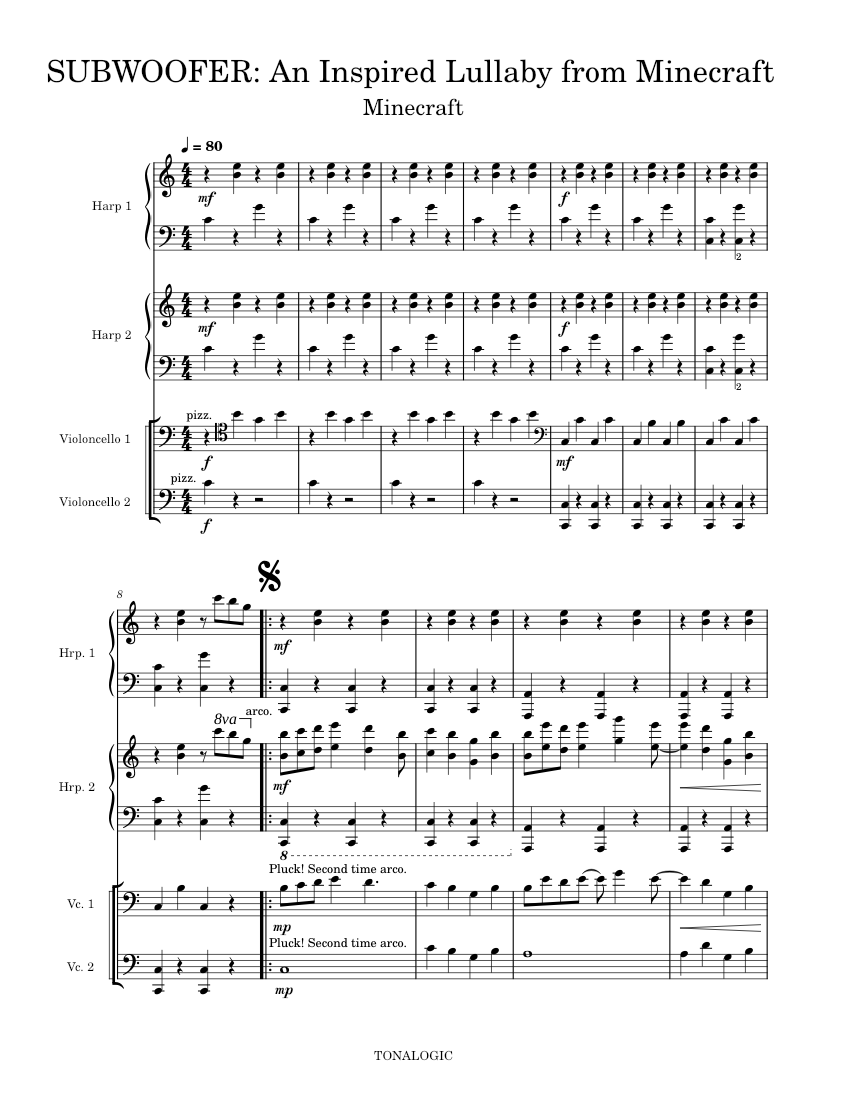 SUBWOOFER LULLABY - Minecraft Sheet music for Cello, Harp (Mixed ...