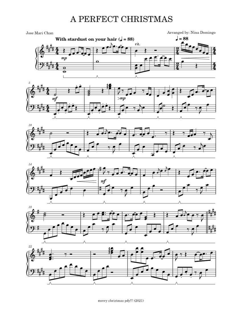 A perfect christmas – Jose Mari Chan (Piano Solo) Sheet Music for Piano ...