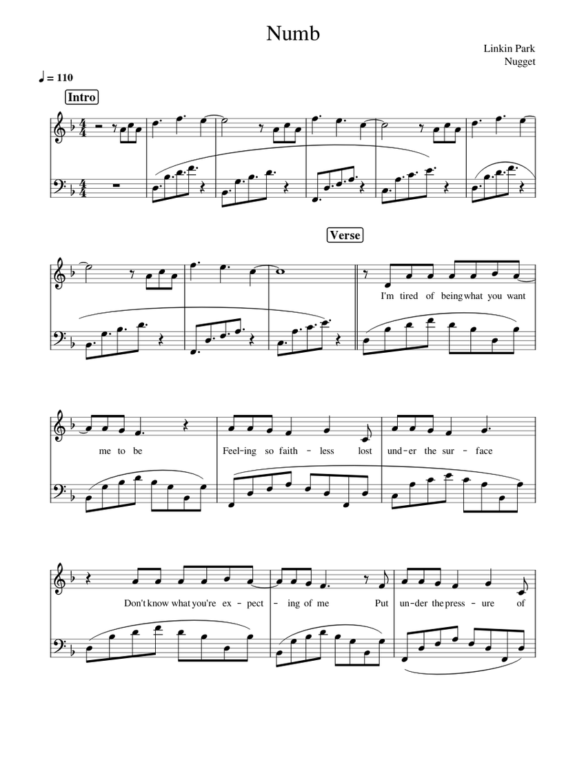 Numb – Linkin Park Sheet music for Piano (Solo) Easy | Musescore.com