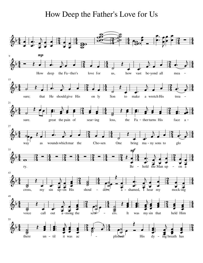 How Deep the Father's Love for Us Sheet Music for Piano (Solo) easy ...