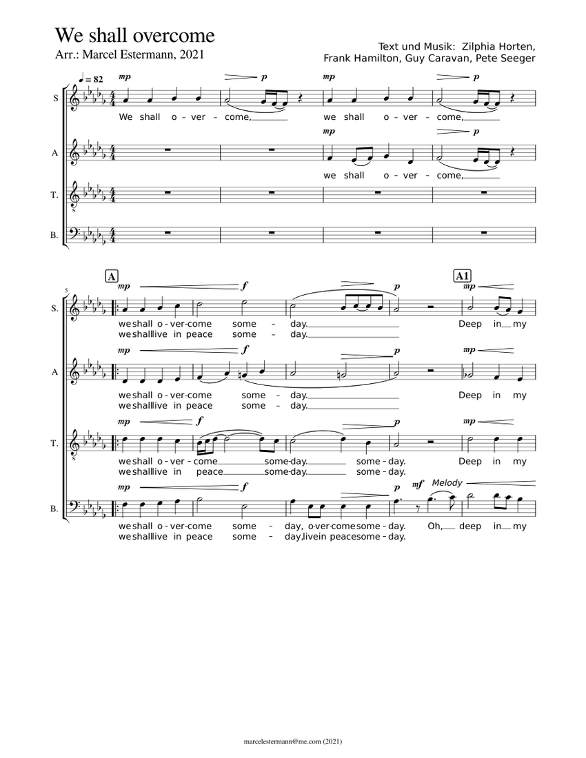 We shall overcome – SATB a capella Sheet Music for Soprano, Alto, Viola ...