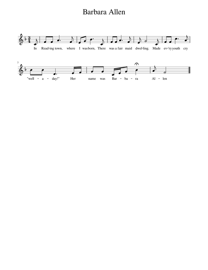 Barbara Allen Sheet music for Piano (Solo) Easy | Musescore.com