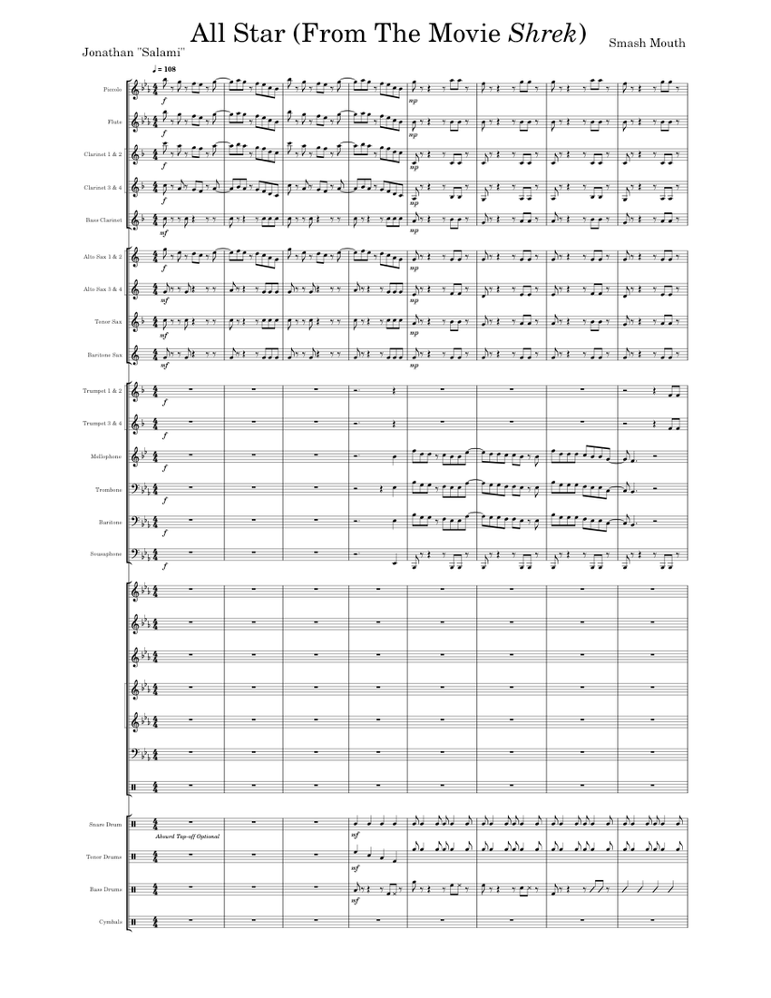 All star – Smash Mouth All Star (Shortened For Stand Tunes) Sheet Music ...