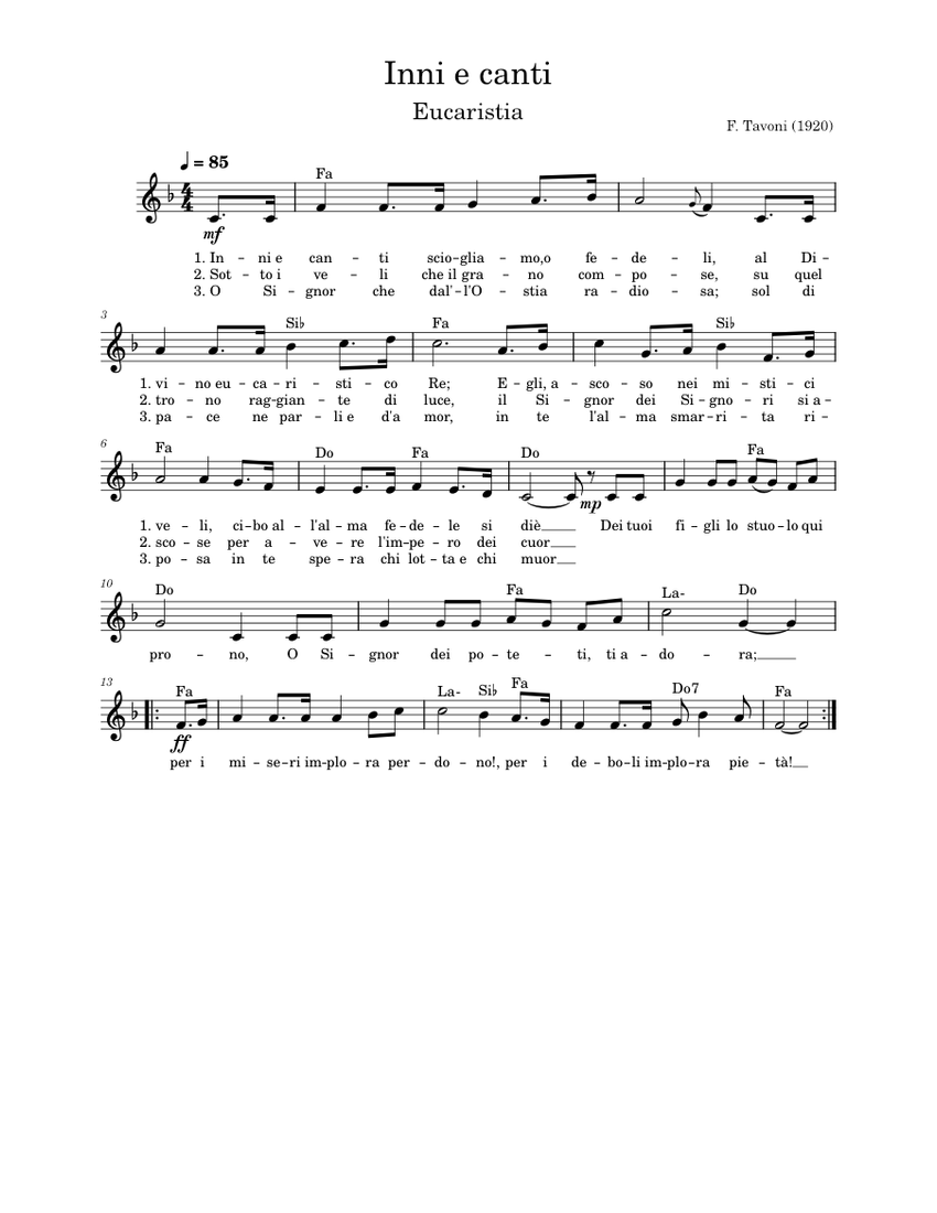 Inni e canti – F. Tavoni (1920) Sheet music for Organ (Church Choir) | Musescore.com