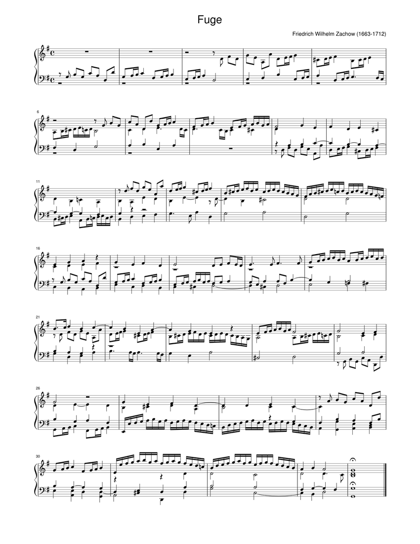 Fuge Friedrich Wilhelm Zachow (1663-1712) Sheet music for Organ (Solo ...