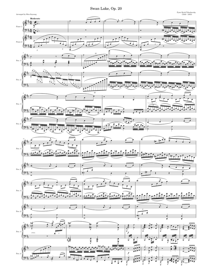 Swan Lake (suite), Op.20a – Pyotr Ilyich Tchaikovsky (Arranged for 2 Pianos) Sheet Music for ...