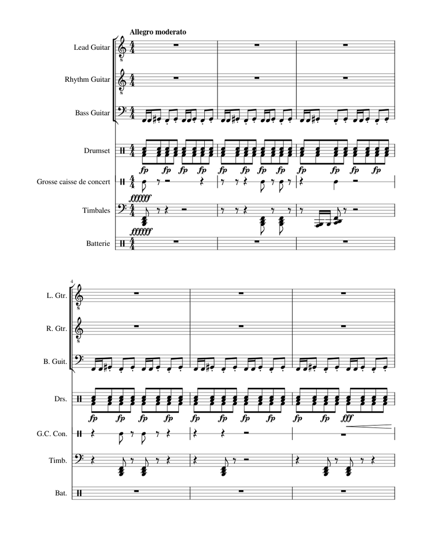 Essai de rock Sheet music for Timpani, Guitar, Bass guitar, Drum group ...