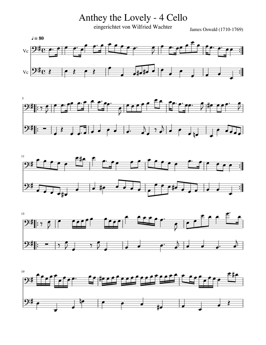 Anthey the Lovely - 4 Cello Sheet Music for Cello (String Duet ...