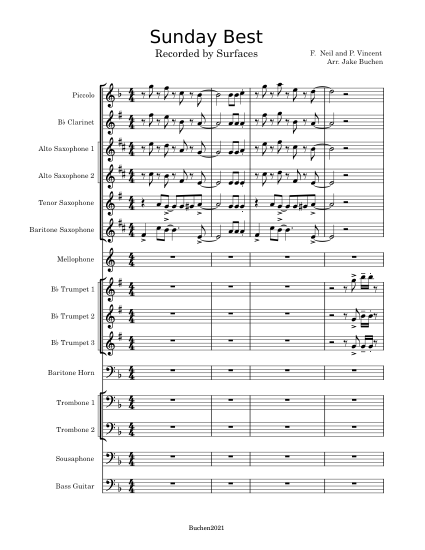 Sunday Best – Surfaces Sheet Music for Trombone, Mellophone, Flute ...