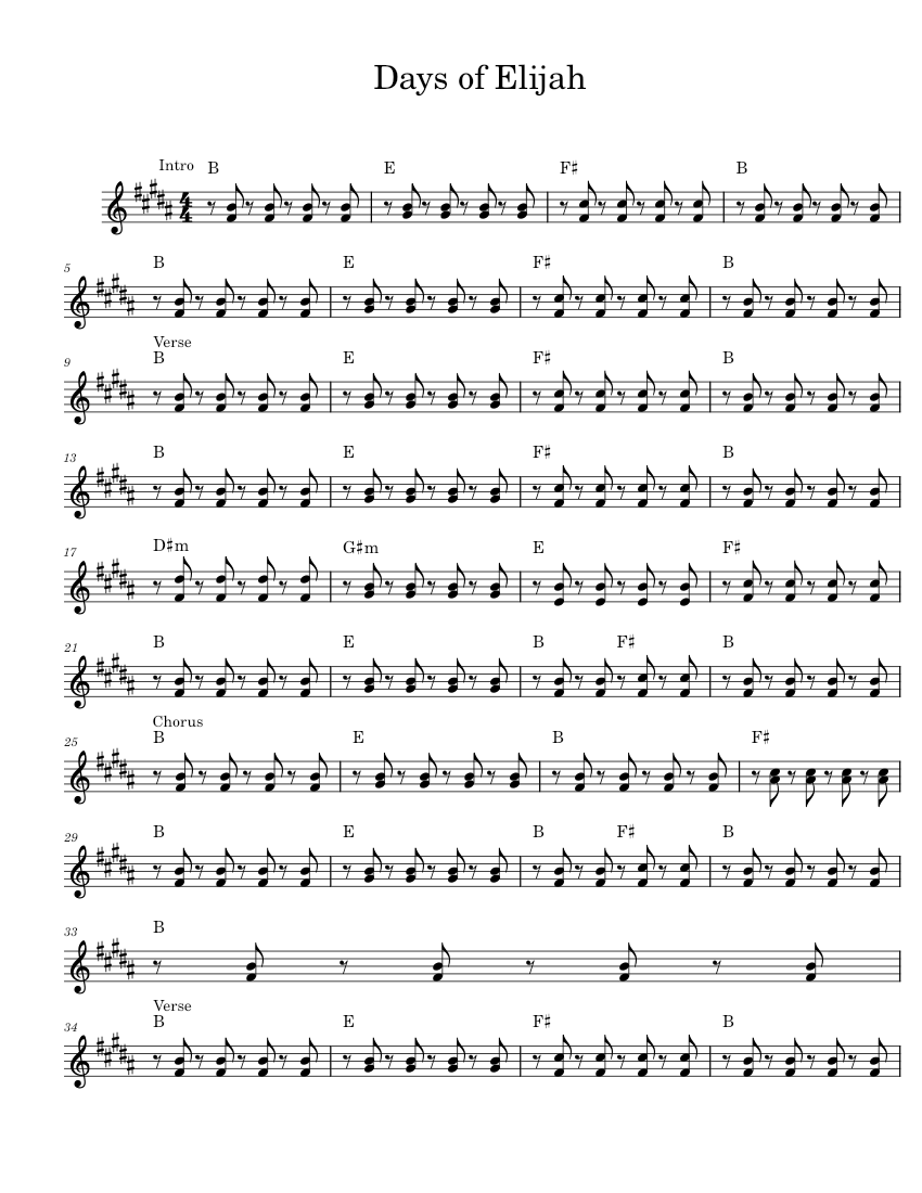 Days of Elijah (in B for some reason) Sheet Music with Chords for Piano ...