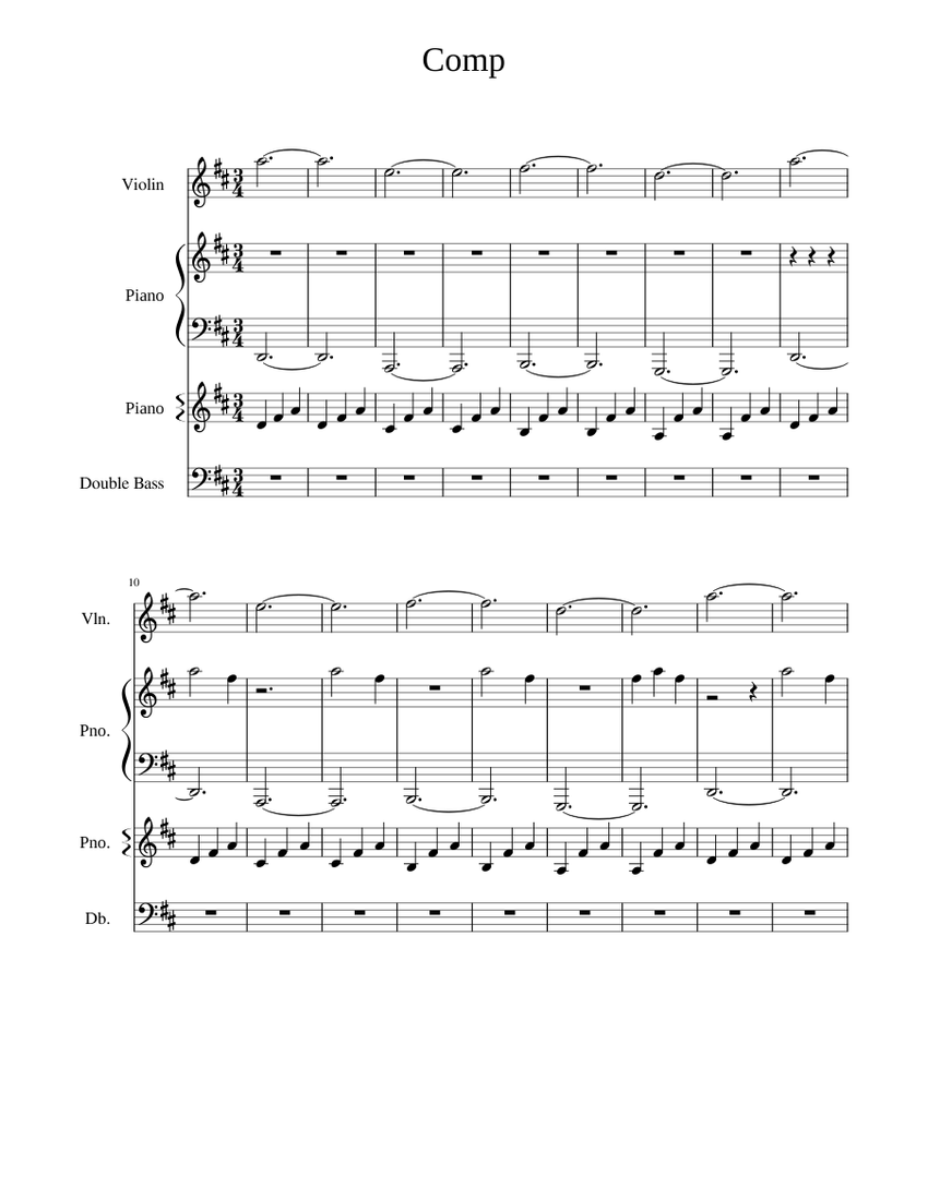 Composition Sheet music for Piano, Contrabass, Violin (Mixed Quartet ...