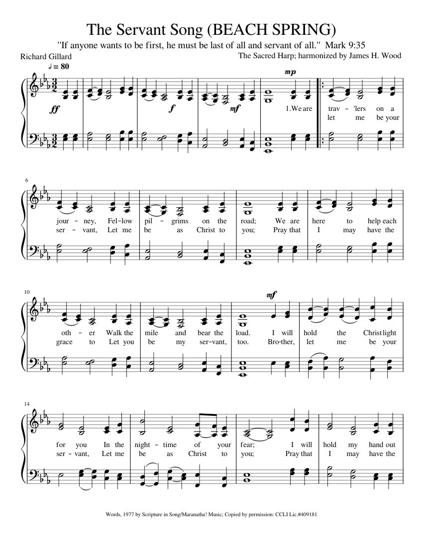 The Servant Song (BEACH SPRING) Sheet Music for Piano (Solo) easy ...
