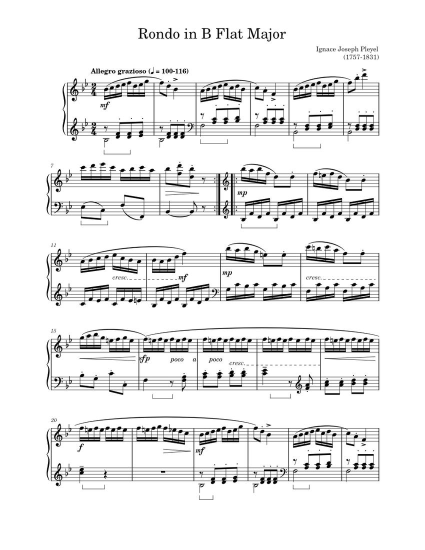 Sonata No. 4. (Rondo in B flat Major) – Ignace Joseph Pleyel Rondo in B ...