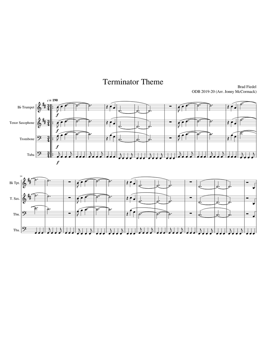 Terminator Theme Sheet music for Trombone, Tuba, Saxophone tenor ...