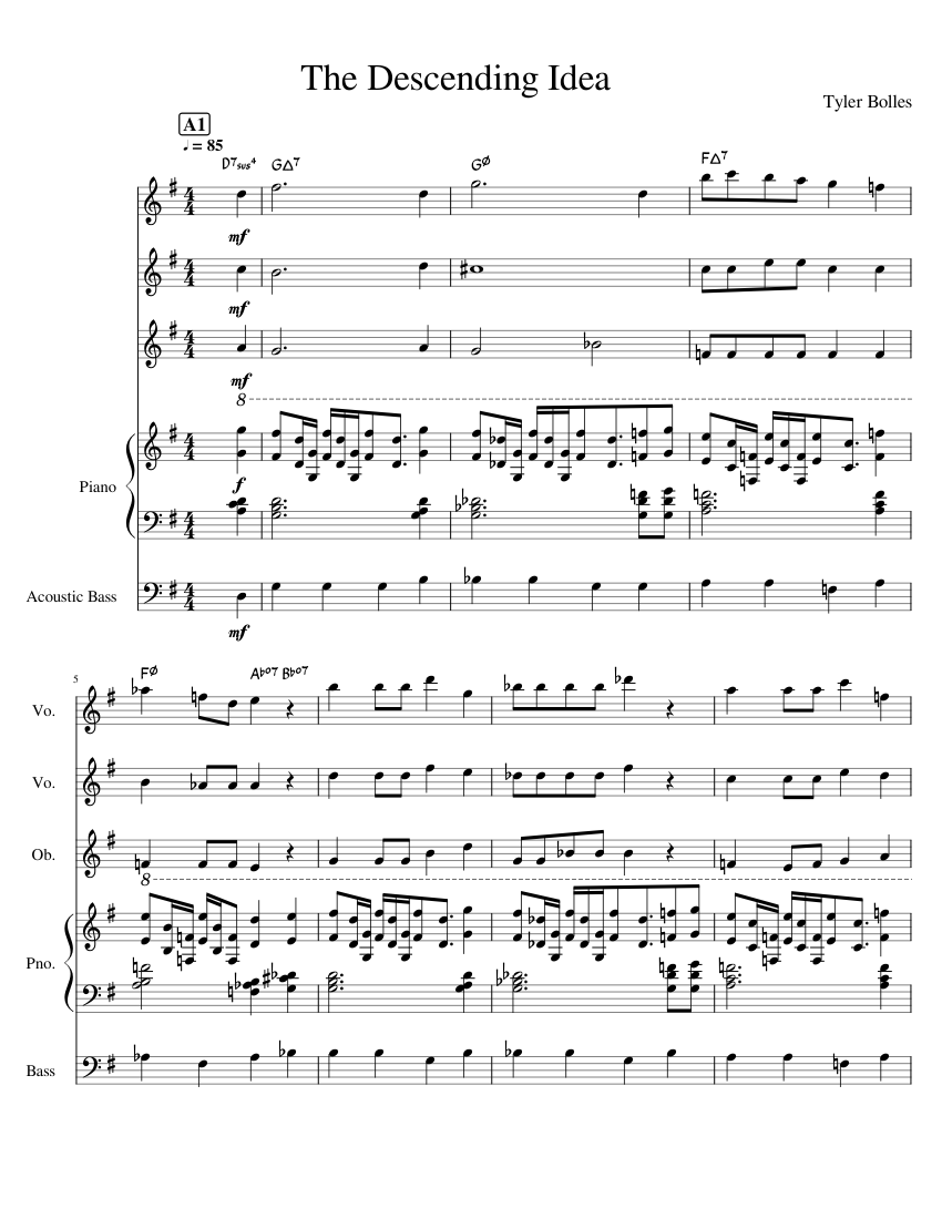 The Descending Idea Sheet music for Piano, Vocals, Oboe, Bass guitar ...