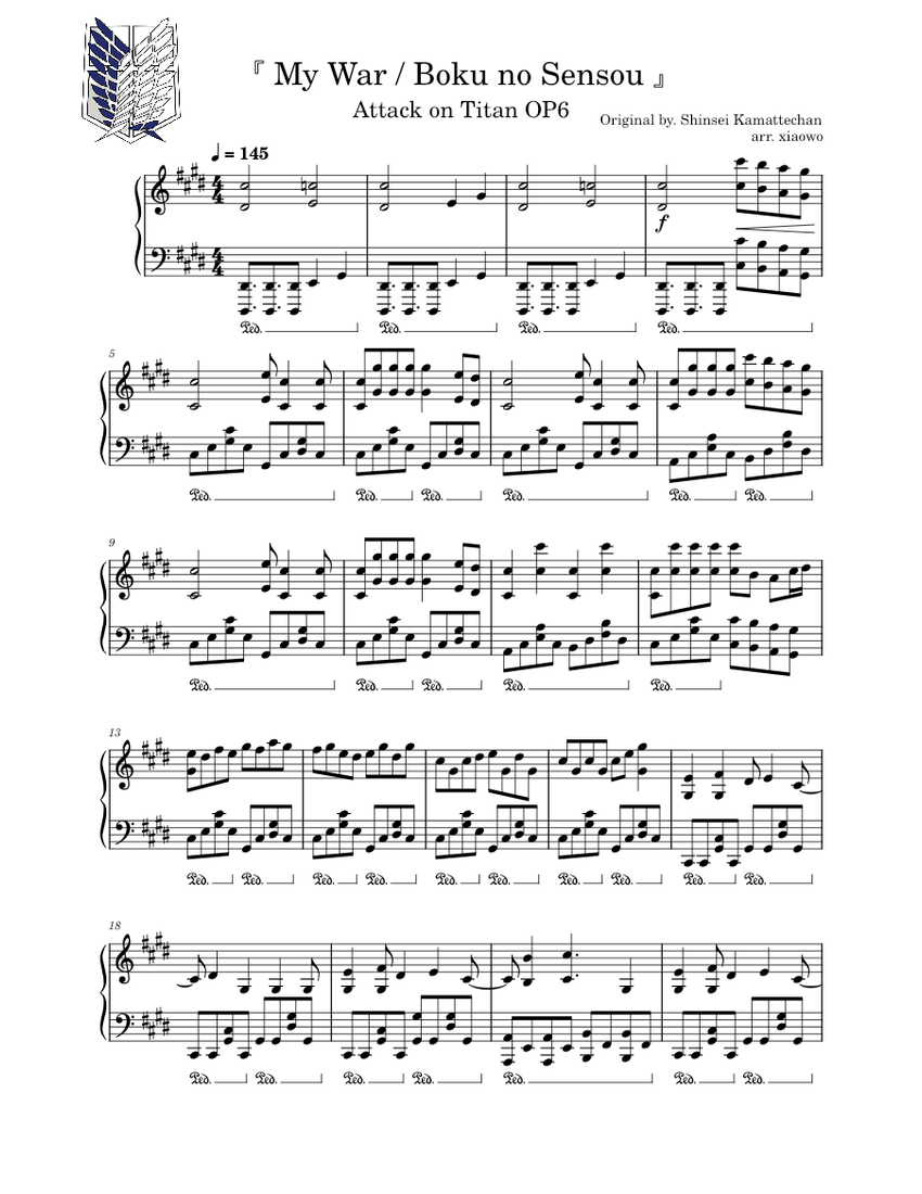 My War – Shinsei Kamattechan ⚔ Attack On Titan OP6 -Piano ver. (TV Size) Sheet music for Piano ...