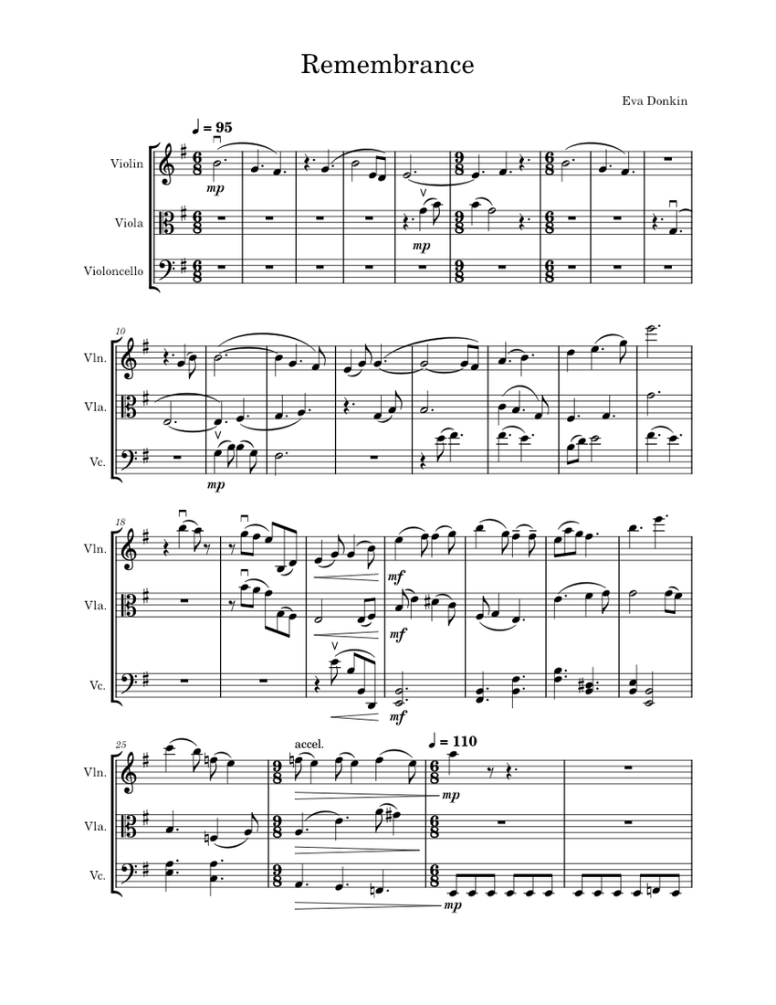 Remembrance Sheet music for Violin, Viola, Cello (String Trio ...