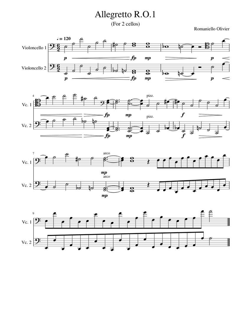 Allegretto Sheet Music for Cello (String Duet) | MuseScore.com