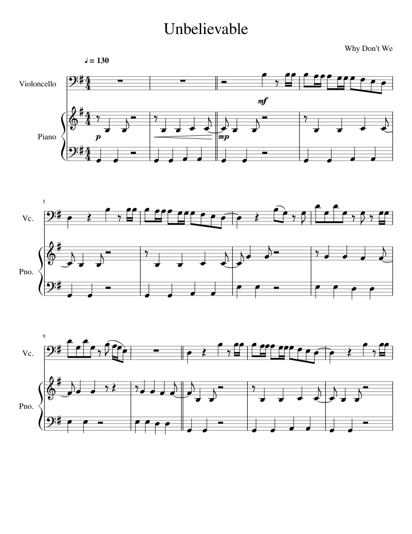 Unbelievable Cello Sheet music for Piano, Cello (Solo) | Musescore.com
