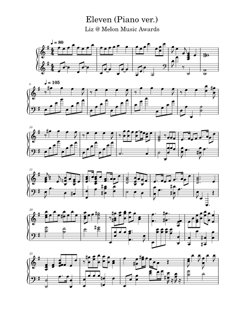 ELEVEN – IVE (아이브) Eleven Piano Ver. MMA Sheet Music for Piano (Solo ...