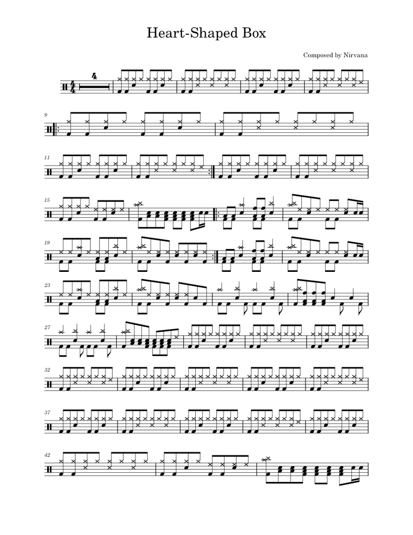 Heart shaped box – Nirvana Heart Shaped Box - Drum Sheet Music Sheet ...