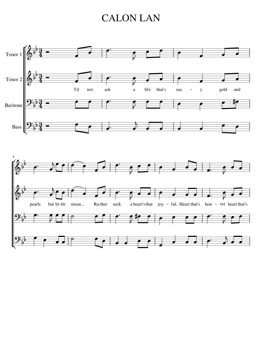calon lan Sheet music for Soprano, Alto, Tenor, Bass voice (Choral ...