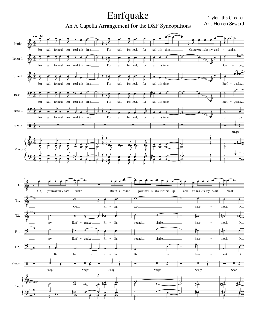 Earfquake Sheet Music for Piano, Tenor, Bass voice, Drum group (Men’s ...