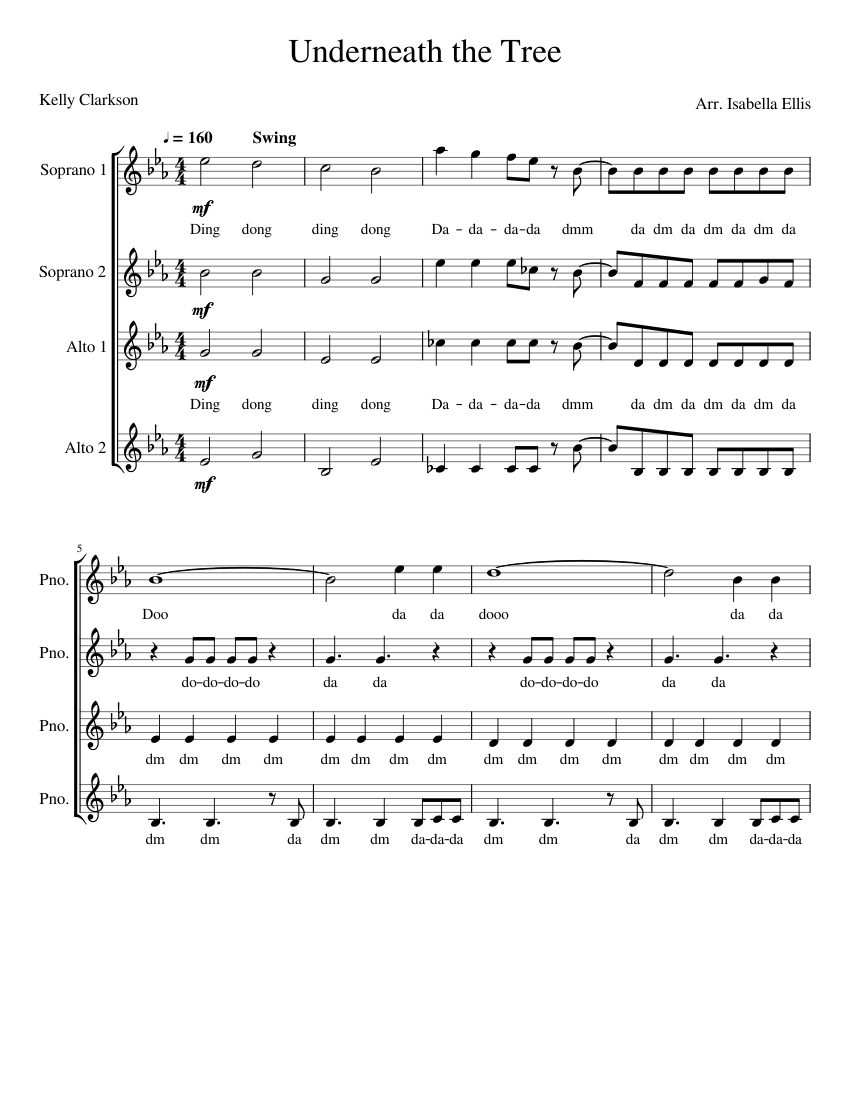Underneath the Tree Sheet Music for Piano (Mixed Quartet) | MuseScore.com