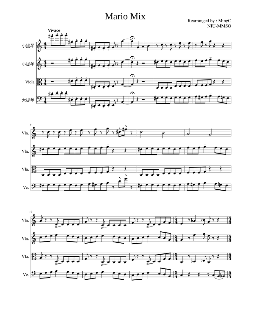 Super Mario Sheet music for Violin, Viola, Cello (String Quartet ...