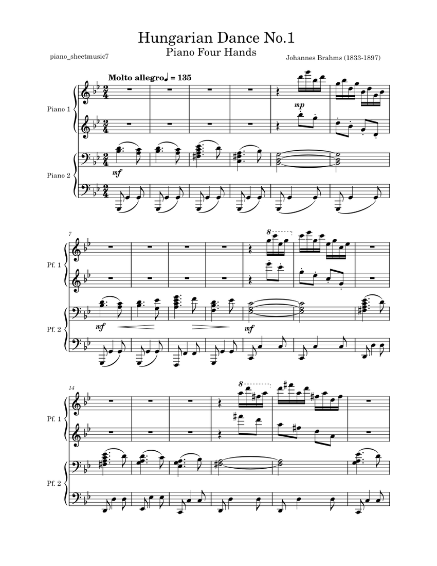 21 Hungarian Dances, WoO 1 – Johannes Brahms Hungarian Dance No.1 Sheet Music for Piano (Piano ...