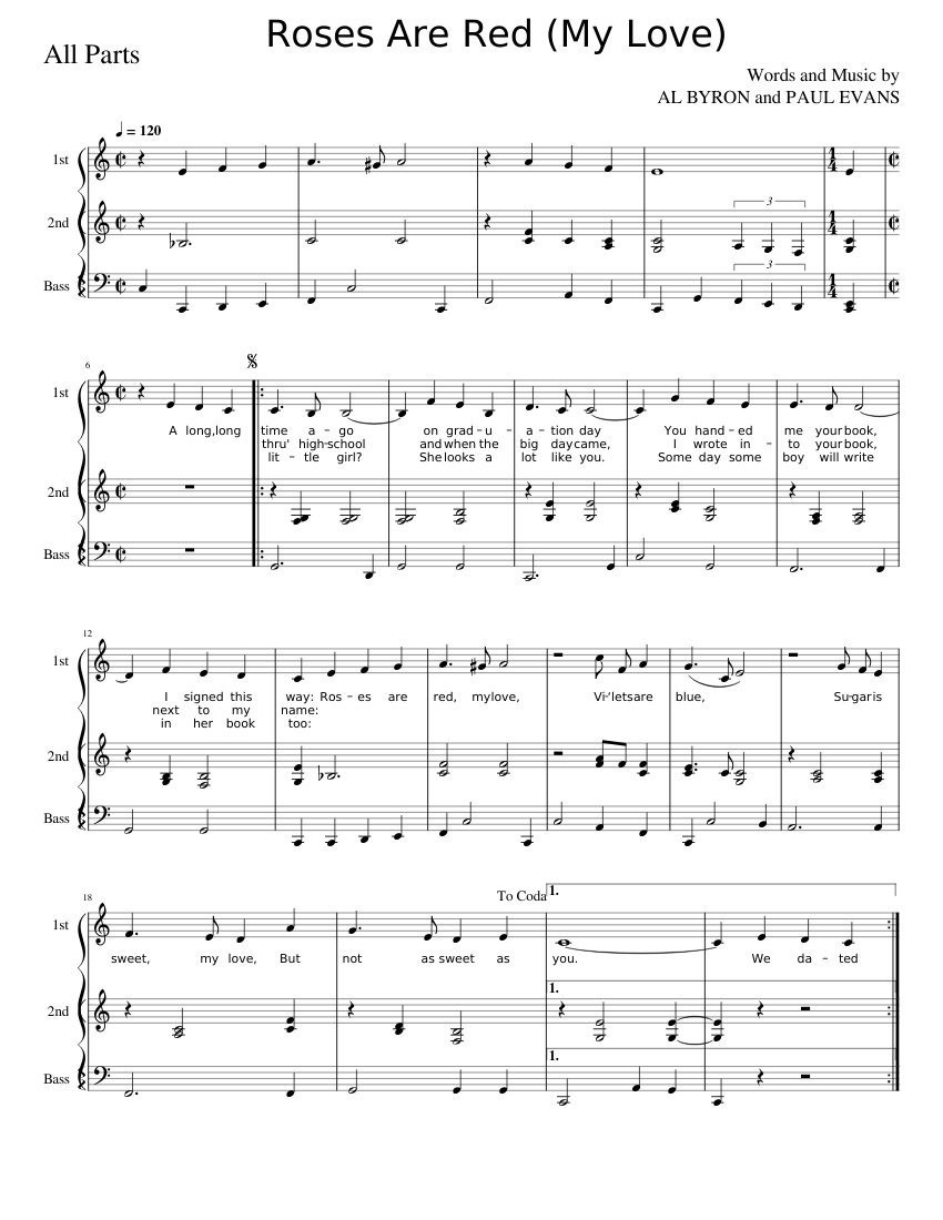 Roses Are Red My Love Sheet Music for Accordion (Piano Trio ...