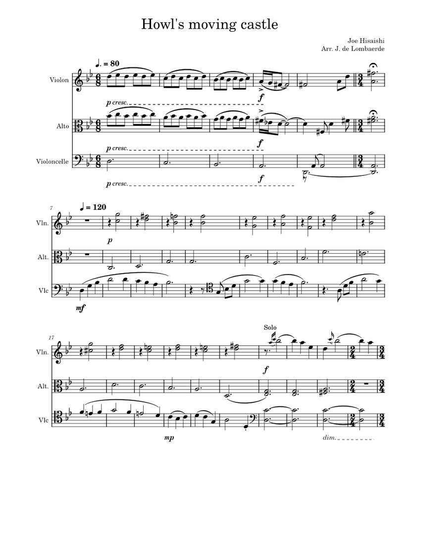 Merry Go Round Of Life Joe Hisaishi Sheet Music For Violin Viola