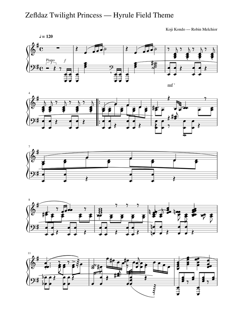The Legend Of Zelda : Twilight Princess - Hyrule Field Theme – Koji Kondo - Robin Melchior Sheet ...
