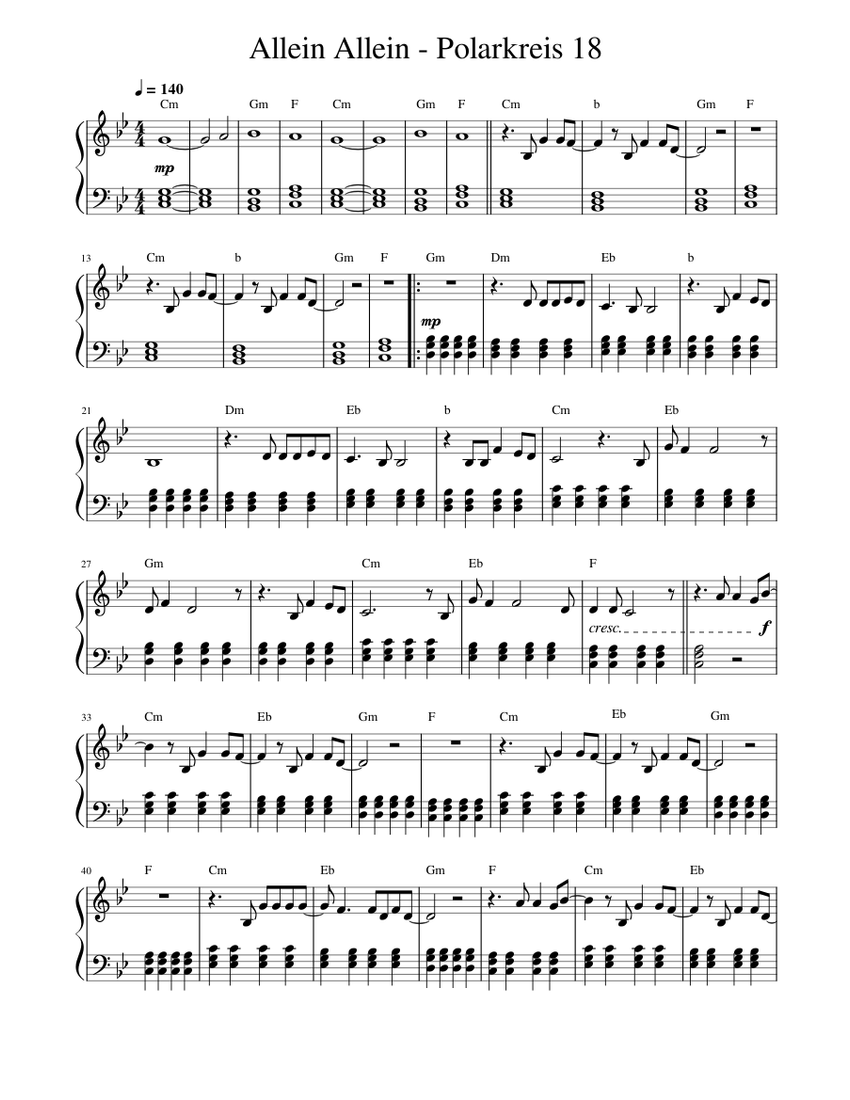 Allein allein – Polarkreis 18 Sheet music for Piano (Solo) | Musescore.com
