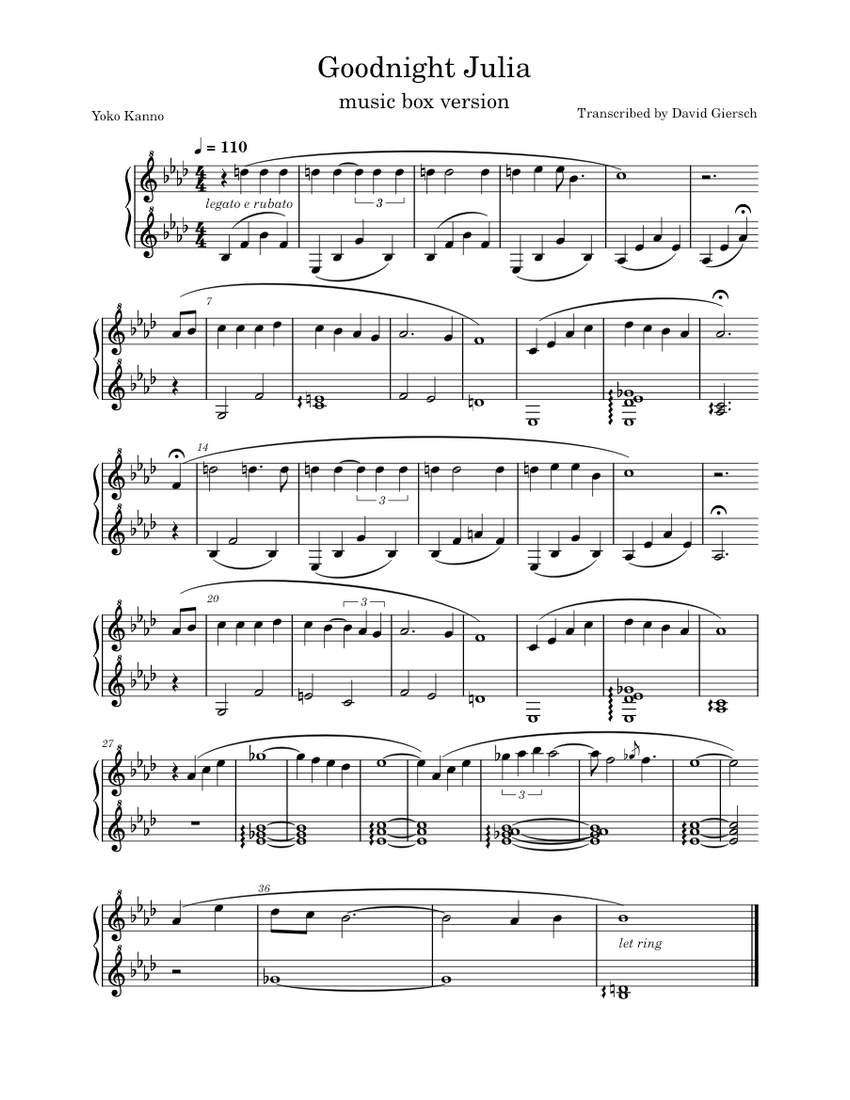Goodnight Julia Sheet music for Piano (Solo) | Musescore.com